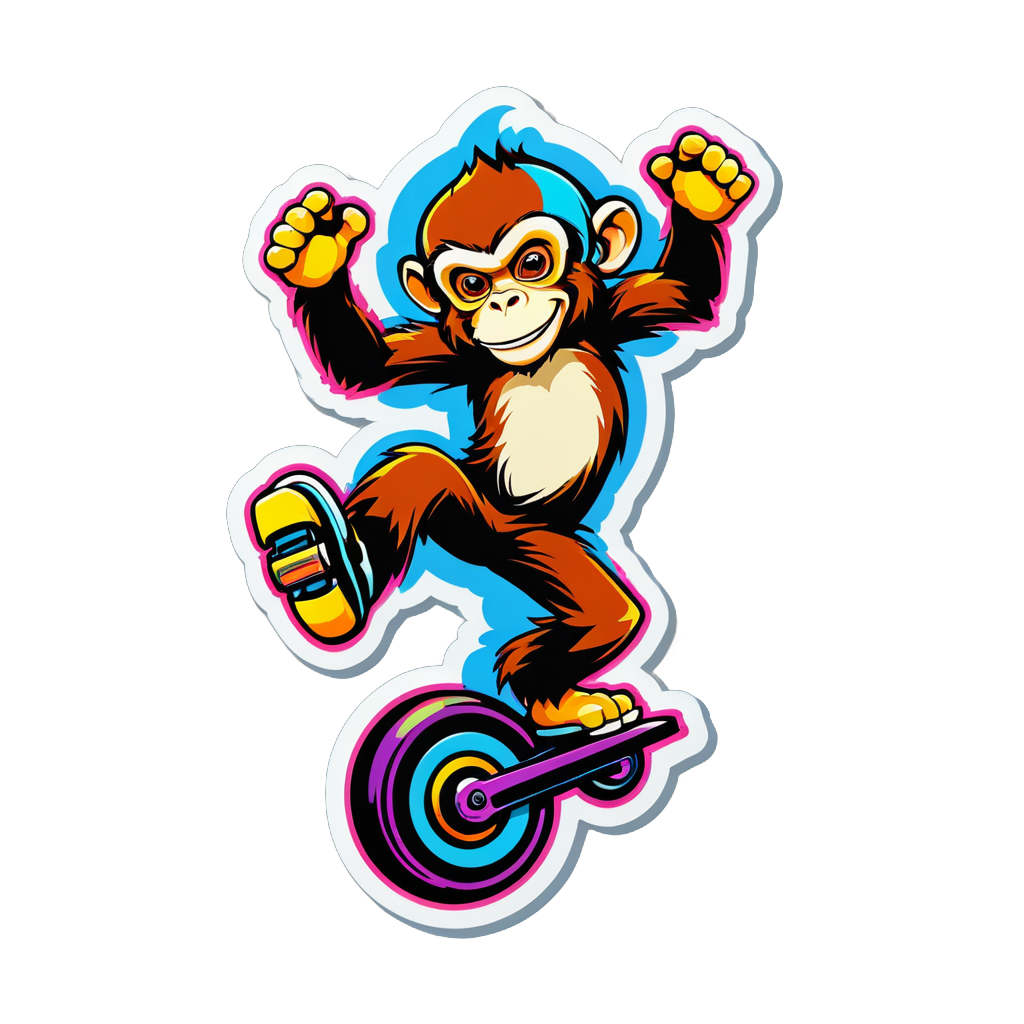 I made an AI sticker of A monkey on an inline wheel dances
