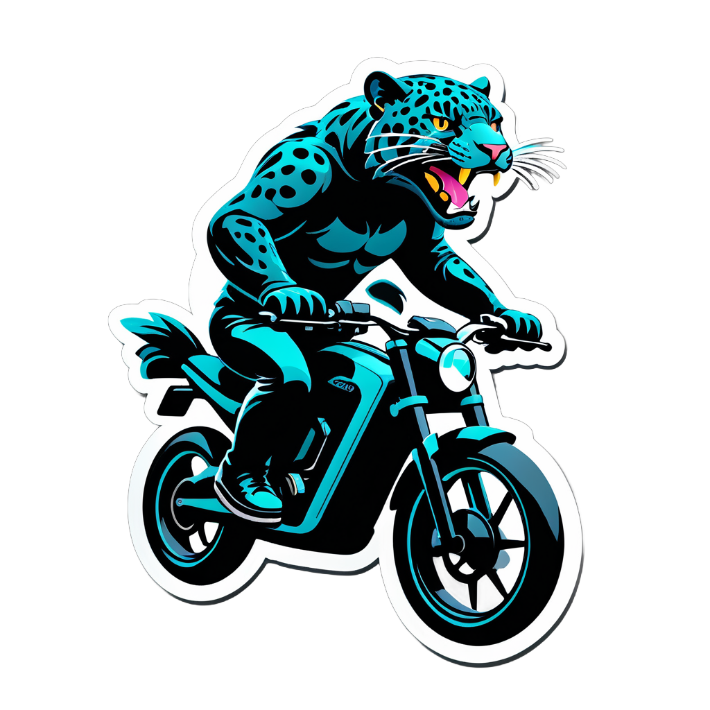 I made an AI sticker of Black Jaguar riding an E-Bike
