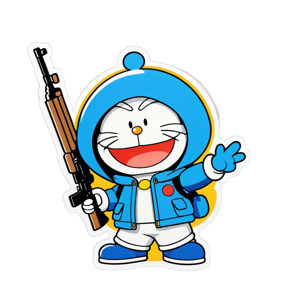 I made an AI sticker of Lovely Doraemon holding an ak 37