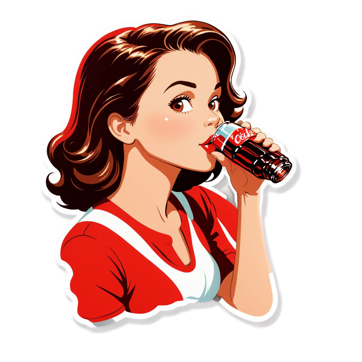 I made an AI sticker of The beautiful woman drinks Coca-Cola