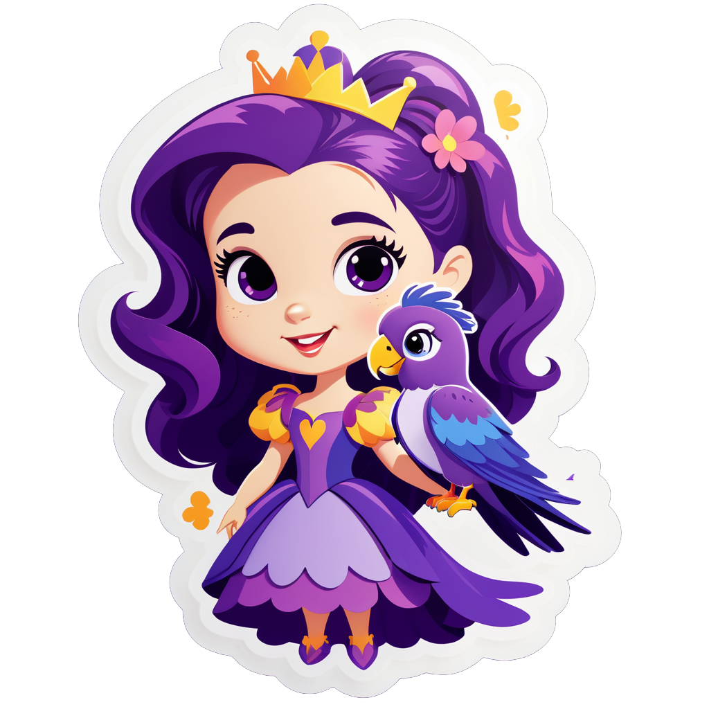 I made an AI sticker of Princess and her purple pet parrot