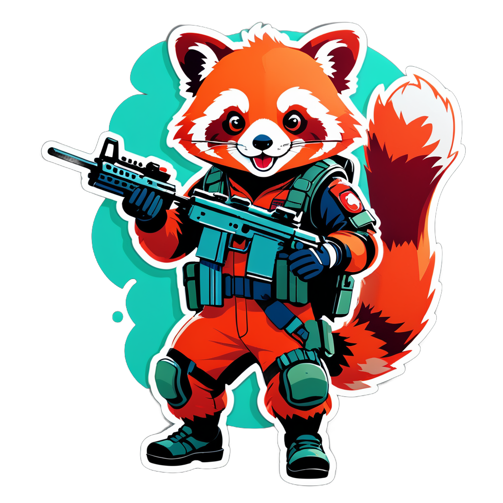 I made an AI sticker of red panda playing airsoft