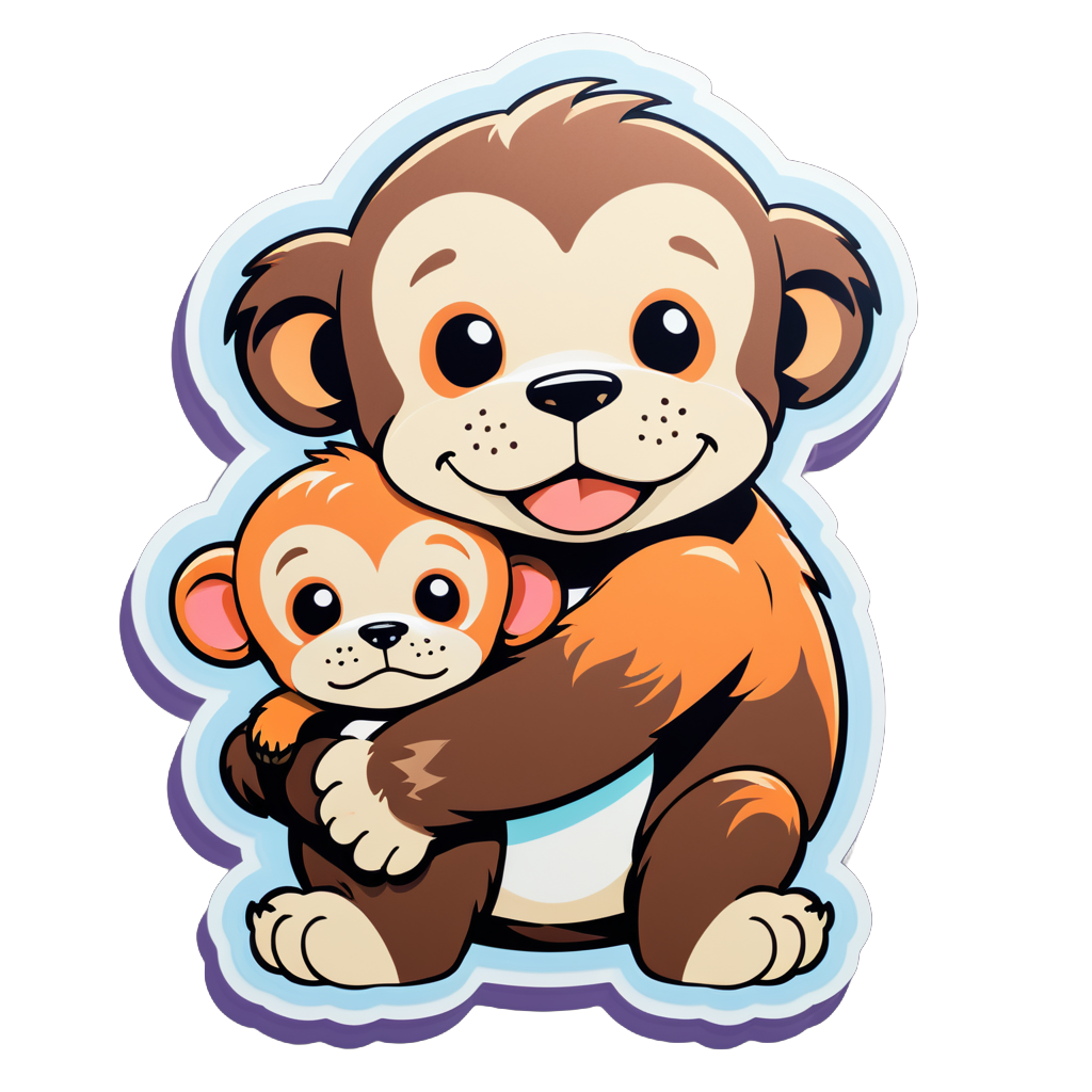 I made an AI sticker of Dog hug monkey