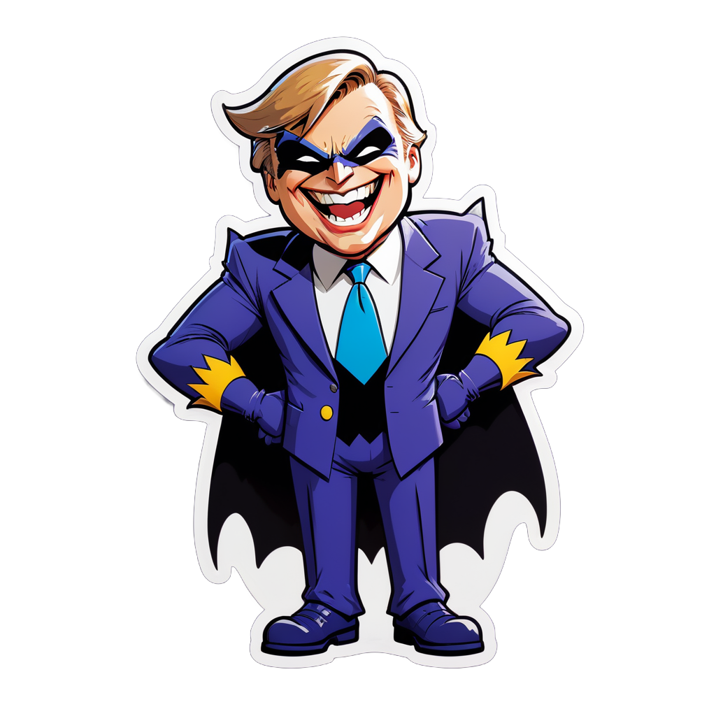 I made an AI sticker of batman giggling, standing in front of Donald Trump