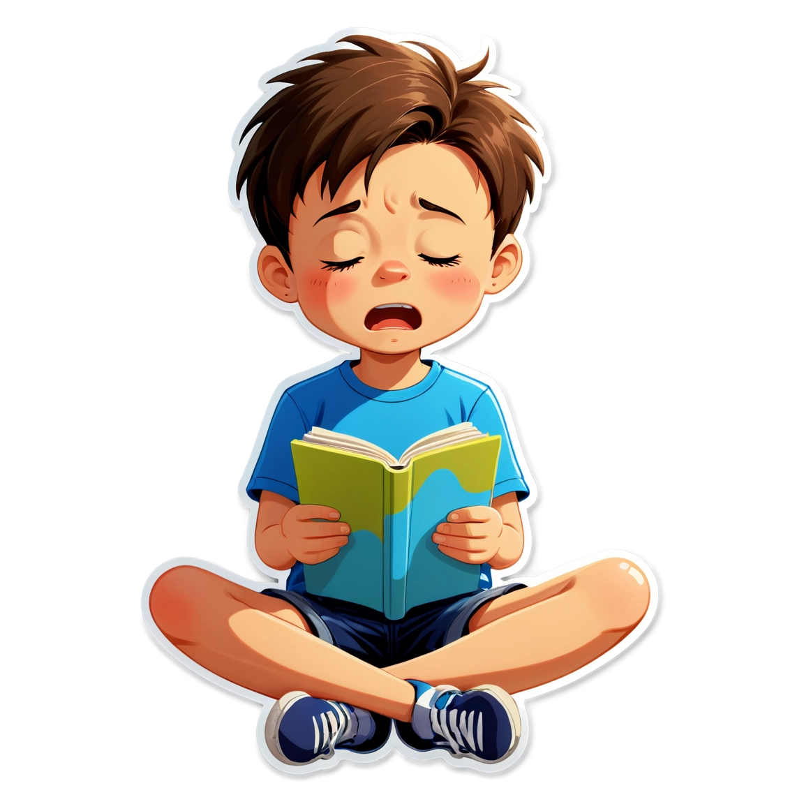 I made an AI sticker of a boy that is reading and crying in the same time