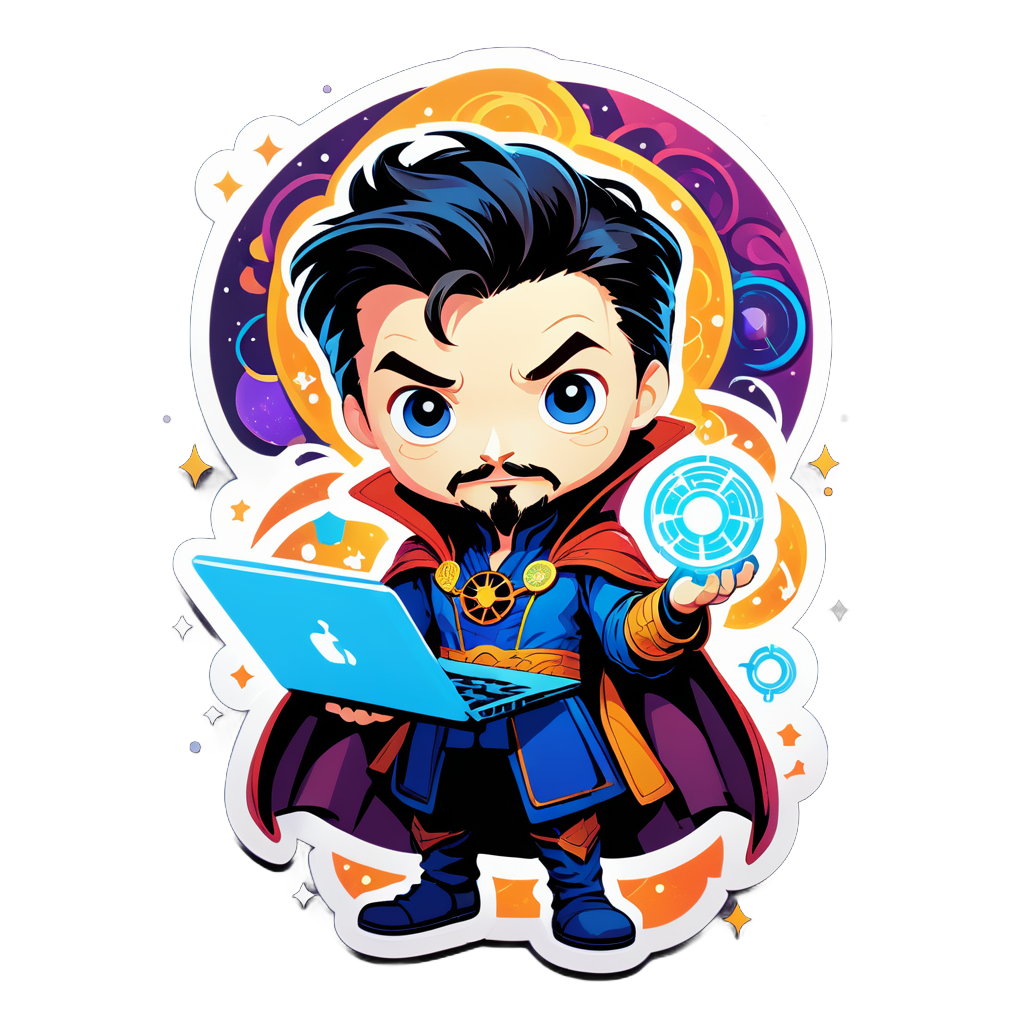 I made an AI sticker of Doctor Strange, cute, with a computer