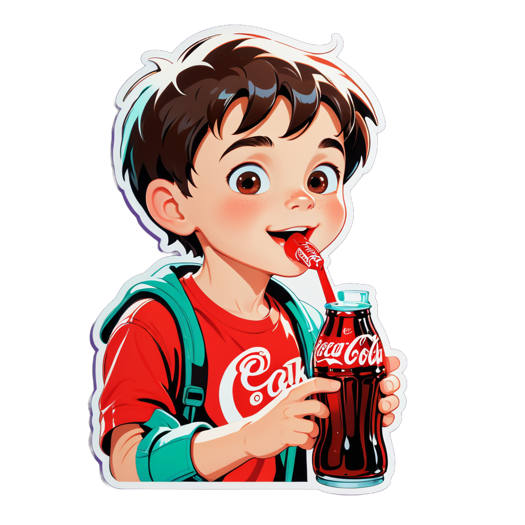 I made an AI sticker of a boy is drinking coca-cola