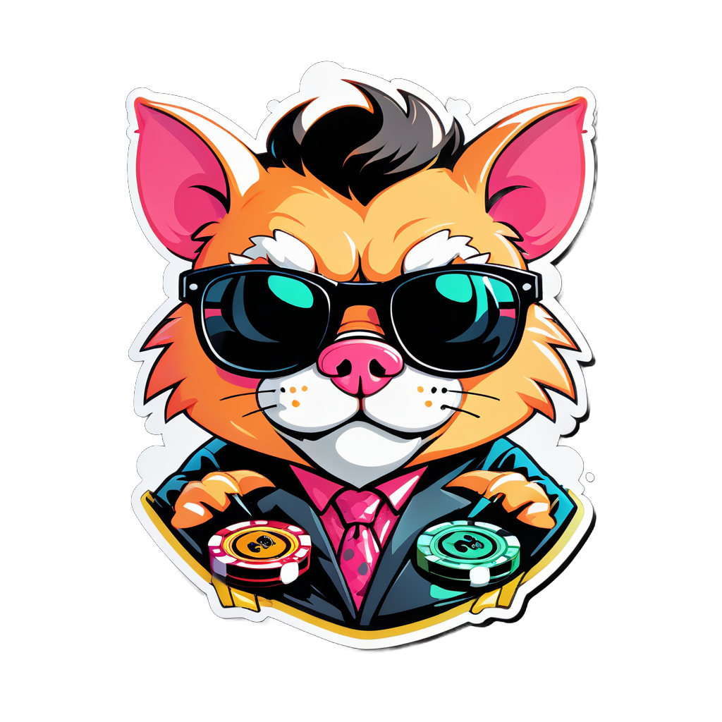 I made an AI sticker of gamble pig head cat with black sunglasses
