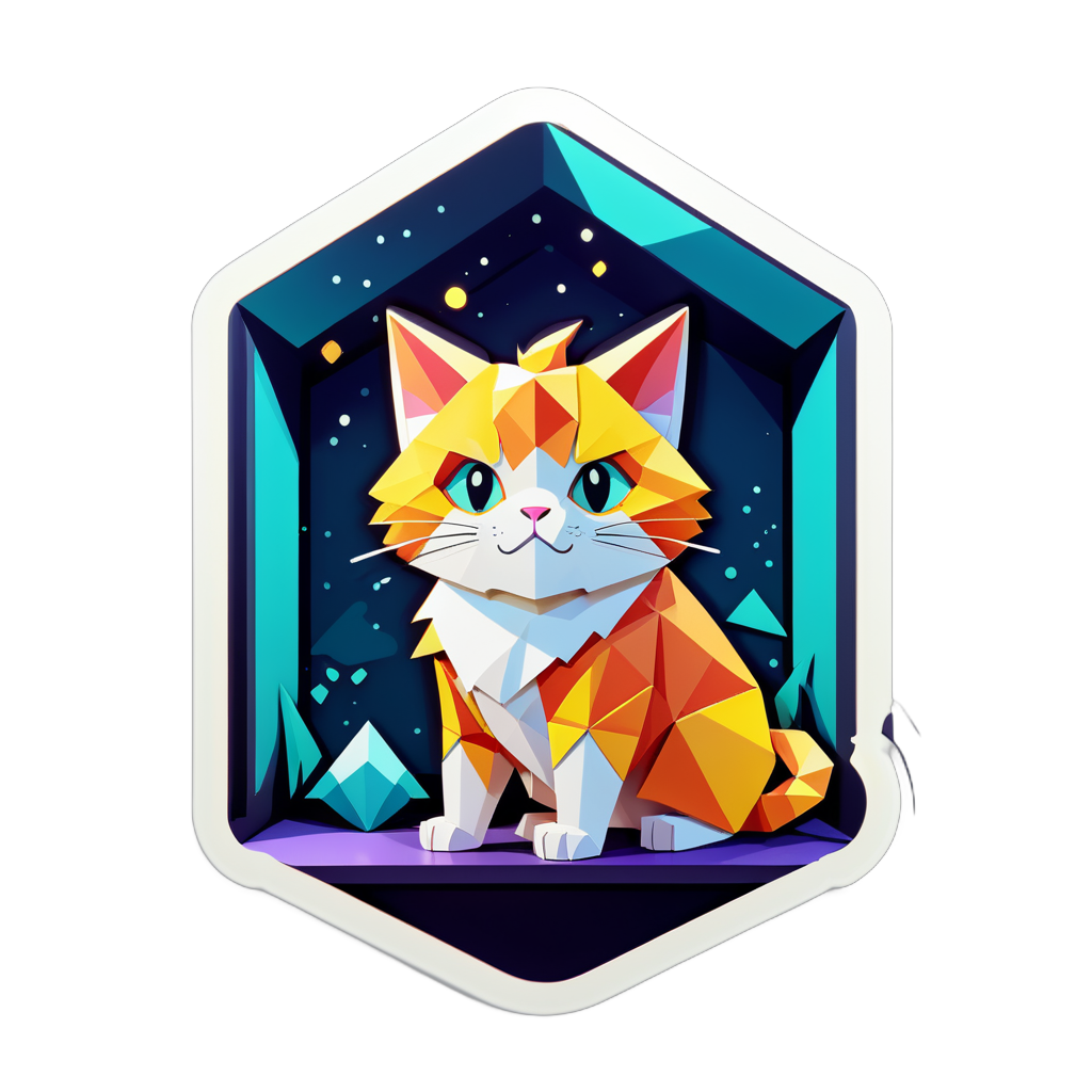 I made an AI sticker of a cat in a room SAI Origami style