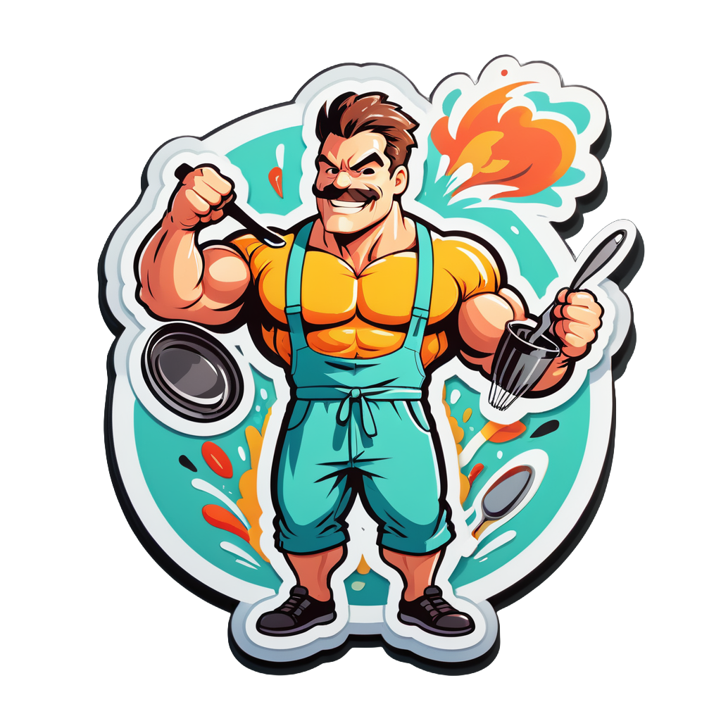 I made an AI sticker of a strong man cooking