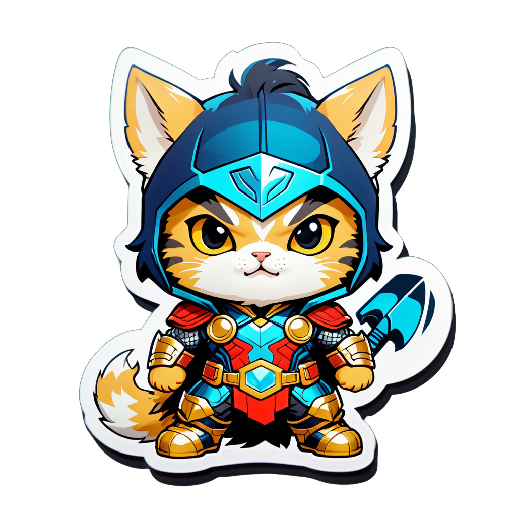 I made an AI sticker of cute chibi cat with thor costume
