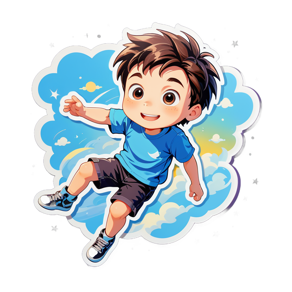 I made an AI sticker of A boy flying in sky