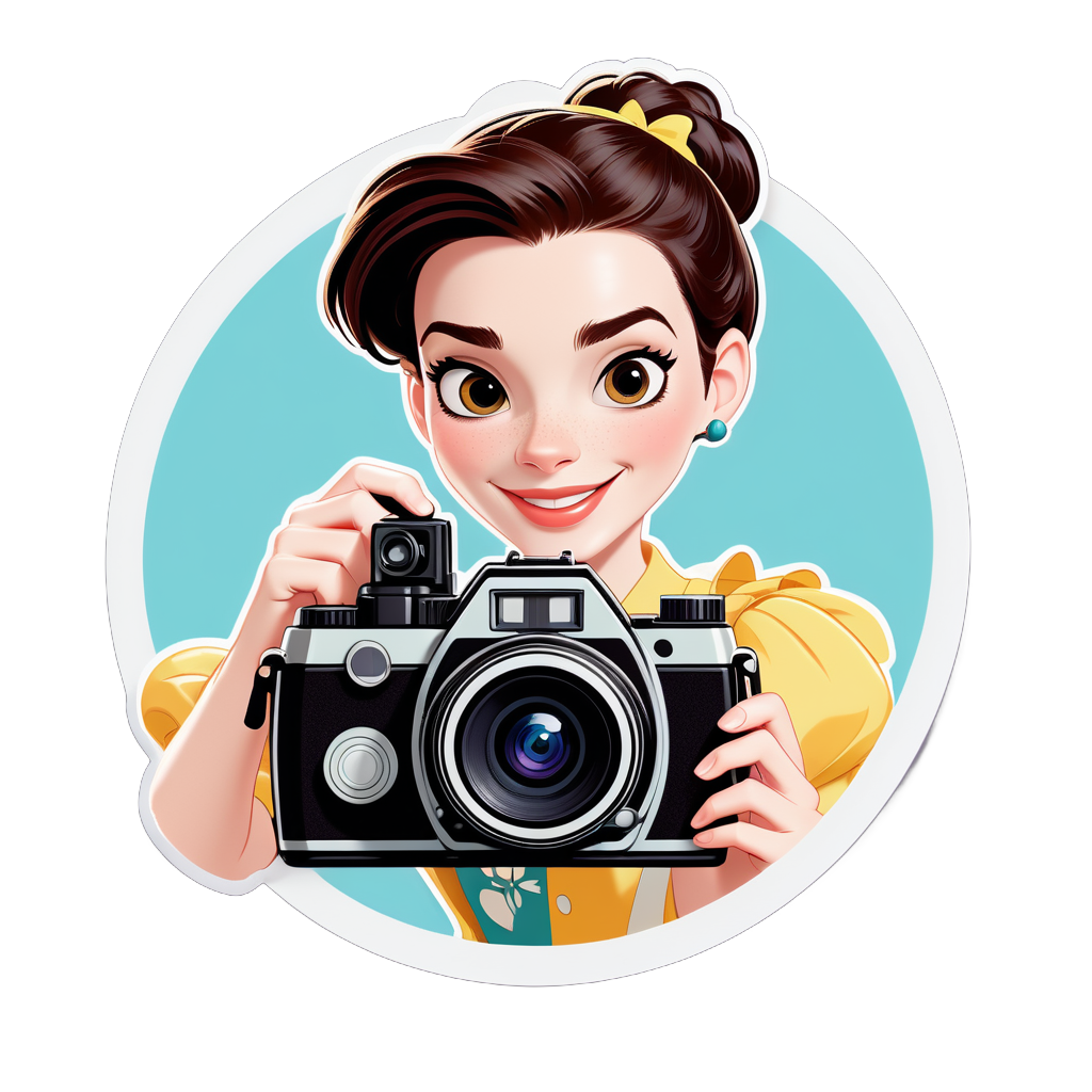 I made an AI sticker of Anne Hathaway as a photographer in disney style ...