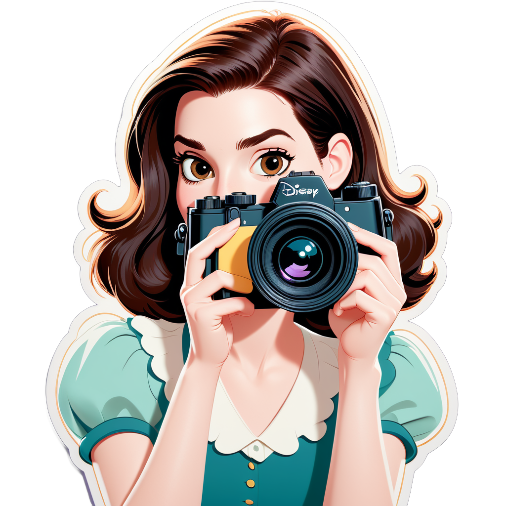I made an AI sticker of Anne Hathaway as a photographer in disney style