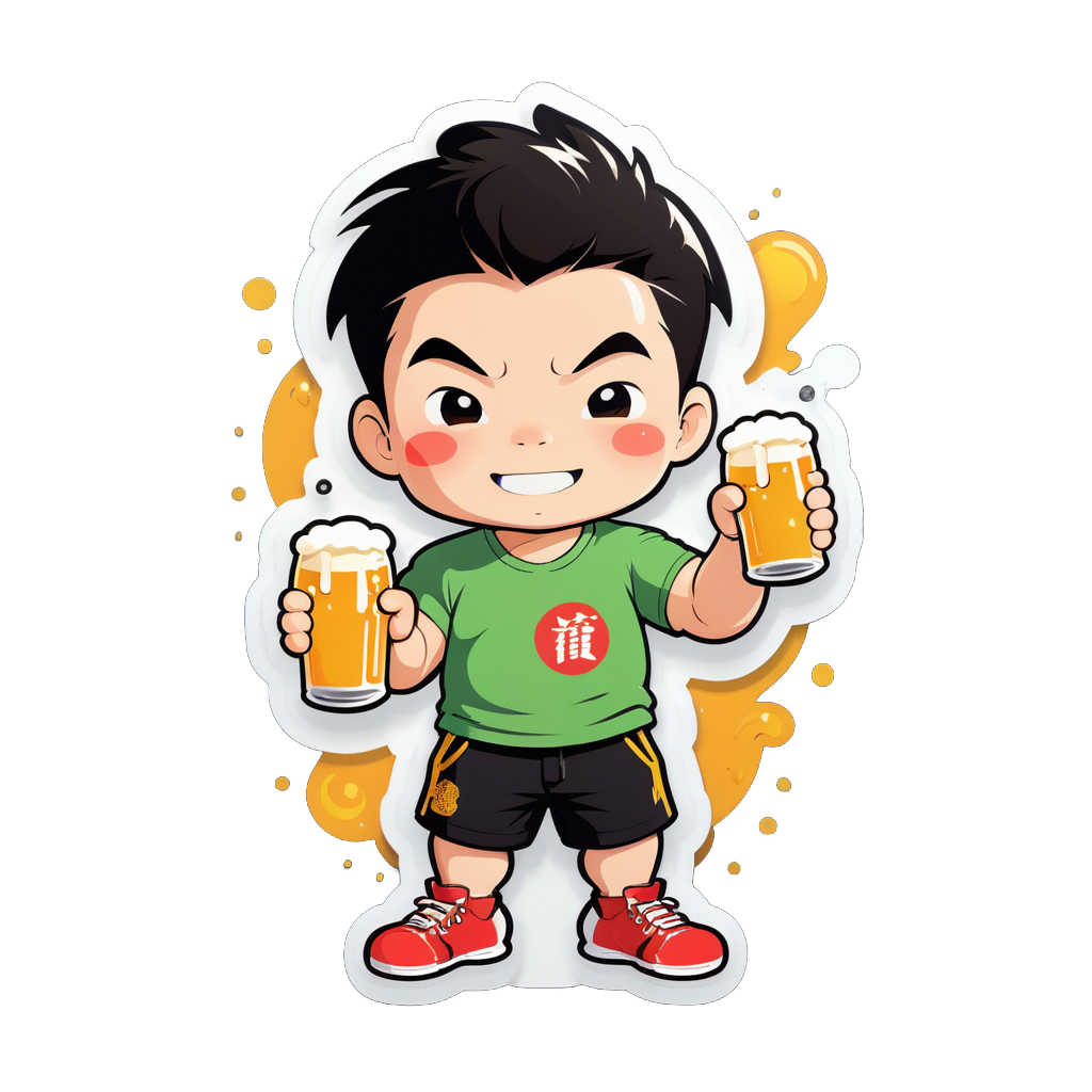 I made an AI sticker of a chinese strong boy is drinking beer