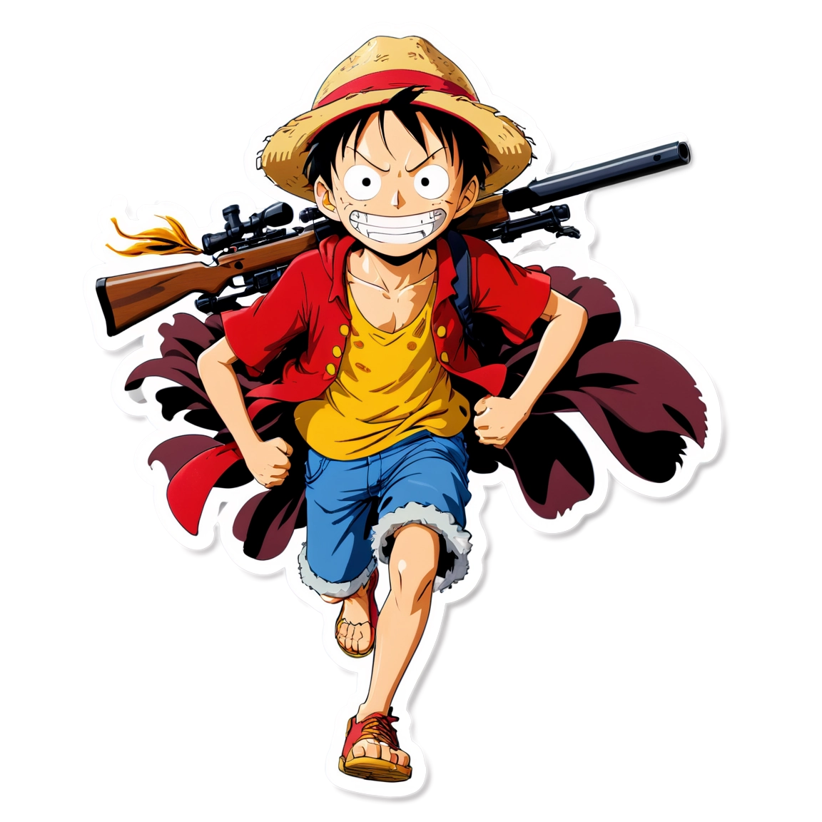 I made an AI sticker of A portrait of Luffy carrying a sniper rifle on ...