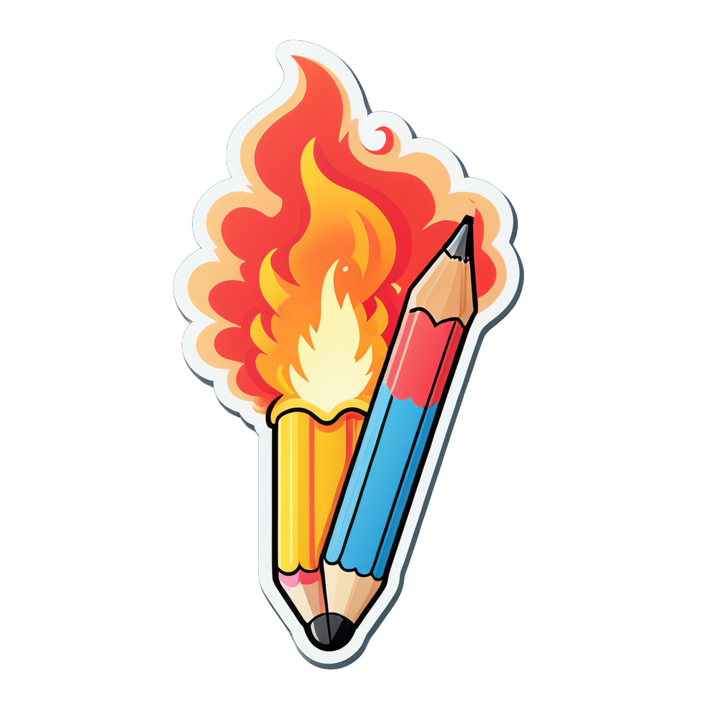 I made an AI sticker of A Pencil with Fire coming out of the eraser end