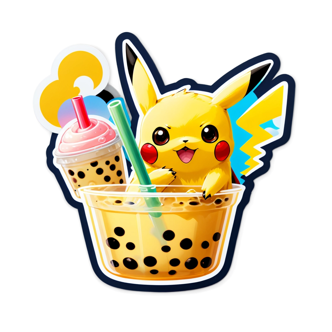I made an AI sticker of Pikachu high five with bubble tea