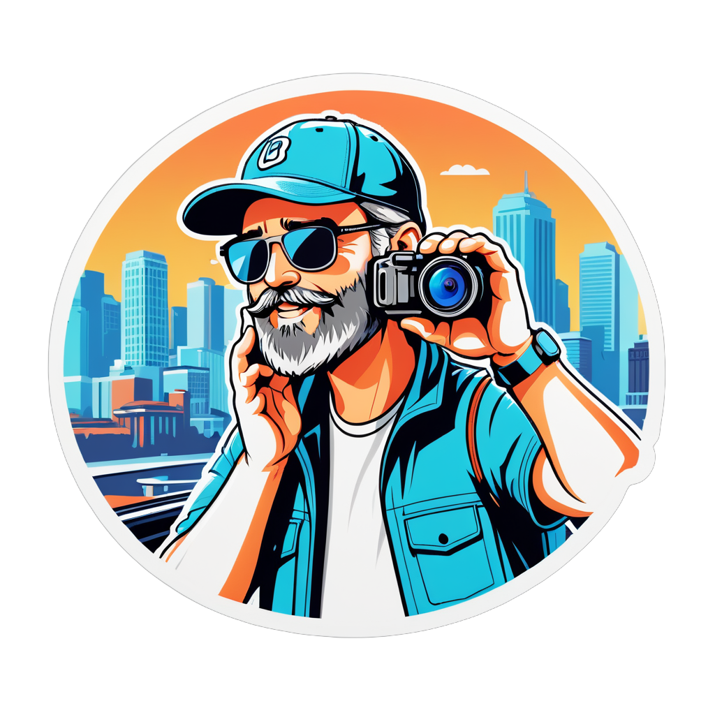 I made an AI sticker of A middle-aged bearded photographer wearing a ...