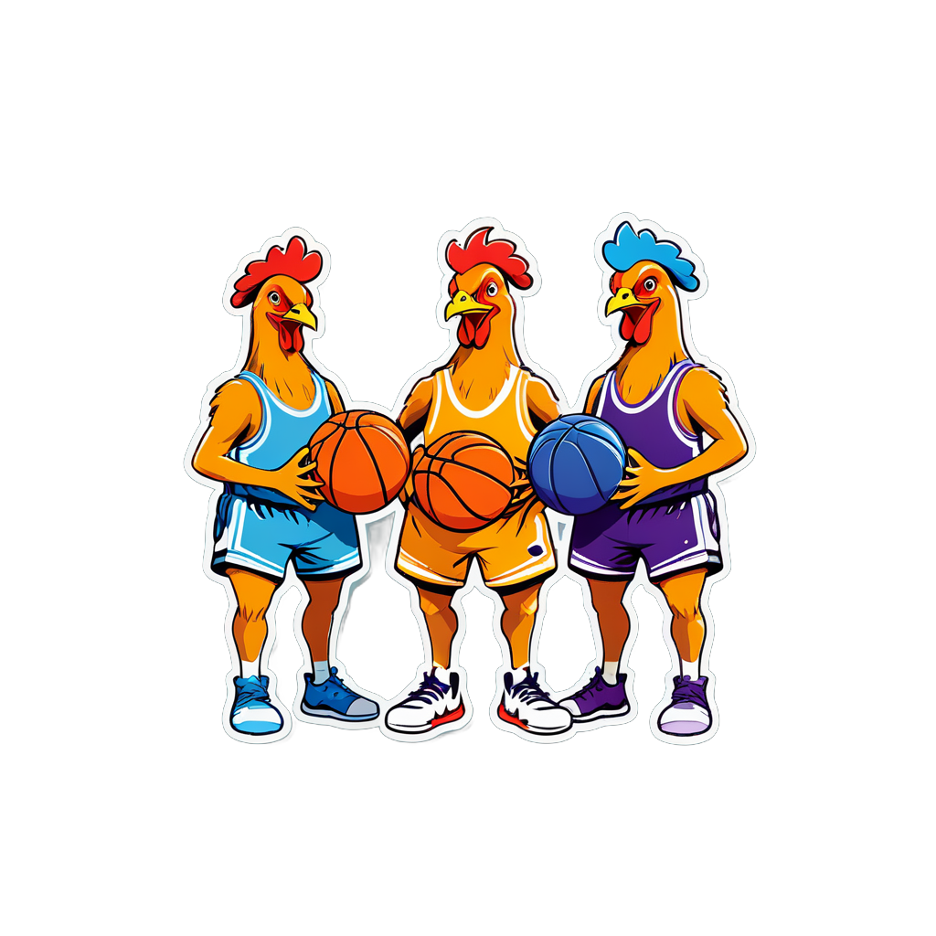 I made an AI sticker of Chickens in knickers playing basketball