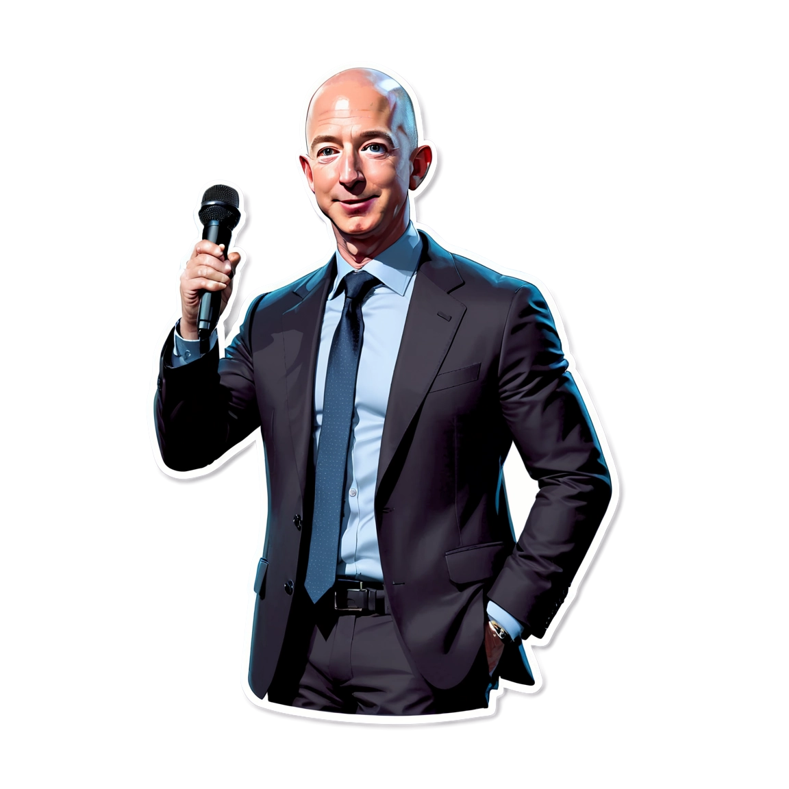 I made an AI sticker of cute and cool jeff bezos holding a mic and give ...