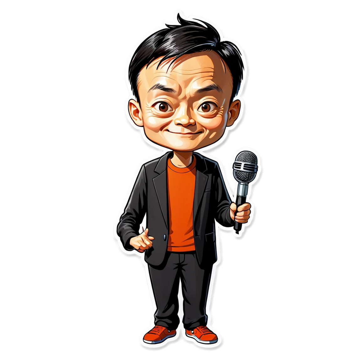 I made an AI sticker of cool cartoon jack ma holding a mic and give speech
