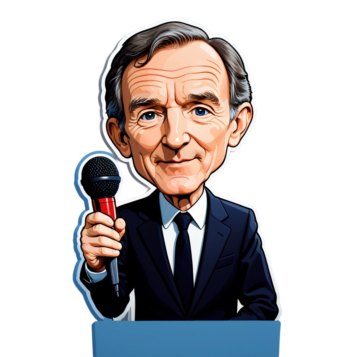 I made an AI sticker of cool cartoon bernard arnault holding a mic