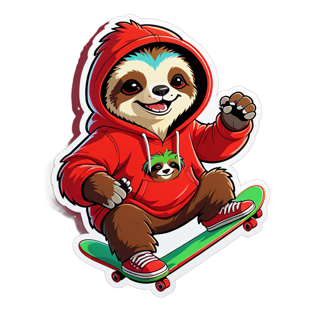 I made an AI sticker of happy stoner furry sloth wearing a red hoodie ...