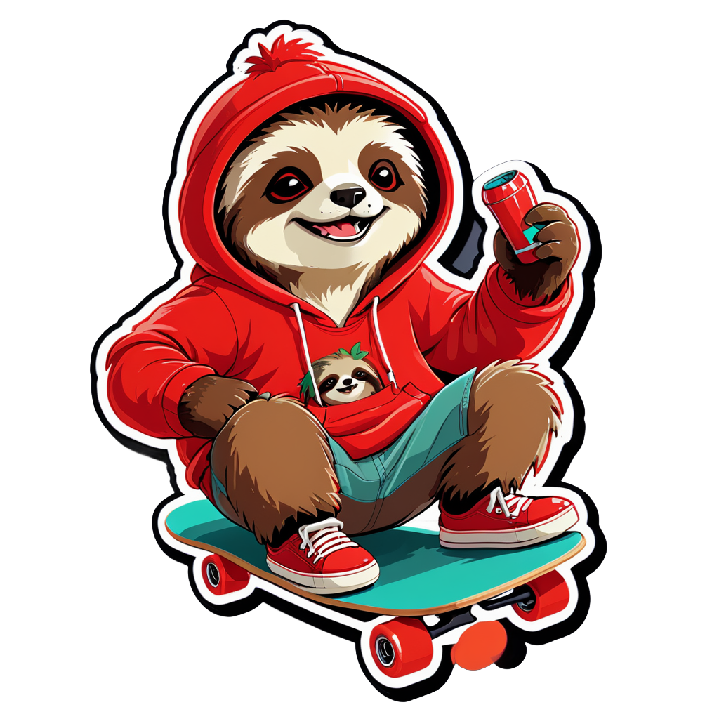 I made an AI sticker of happy stoner furry sloth wearing a red hoodie ...