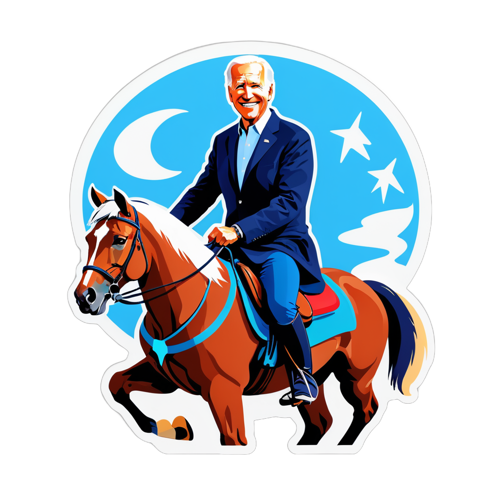 I made an AI sticker of a horse riding upon the back of Joe Biden
