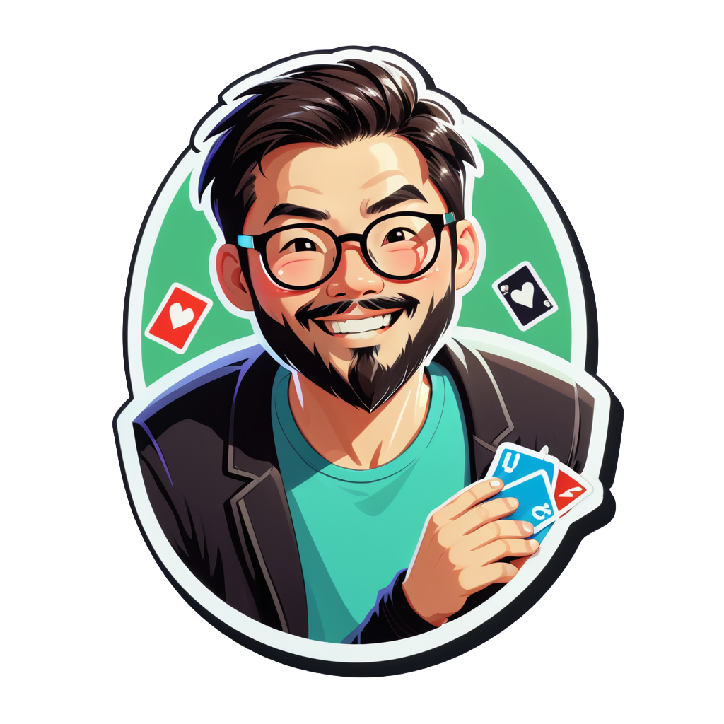 I made an AI sticker of Chinese guy wearing glass，short beard ，playing ...