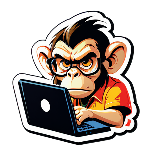 I made an AI sticker of angry nerd monkey on a computer