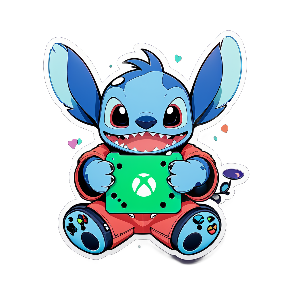 I made an AI sticker of stitch playing xbox