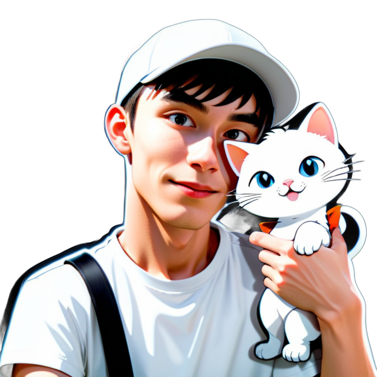 I made an AI sticker of An animed boy wearing a white top and cap ...