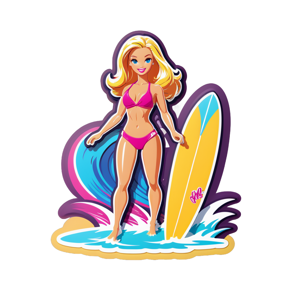 I made an AI sticker of The Barbie doll, dressed in a bikini, is engaging in the activity of ...