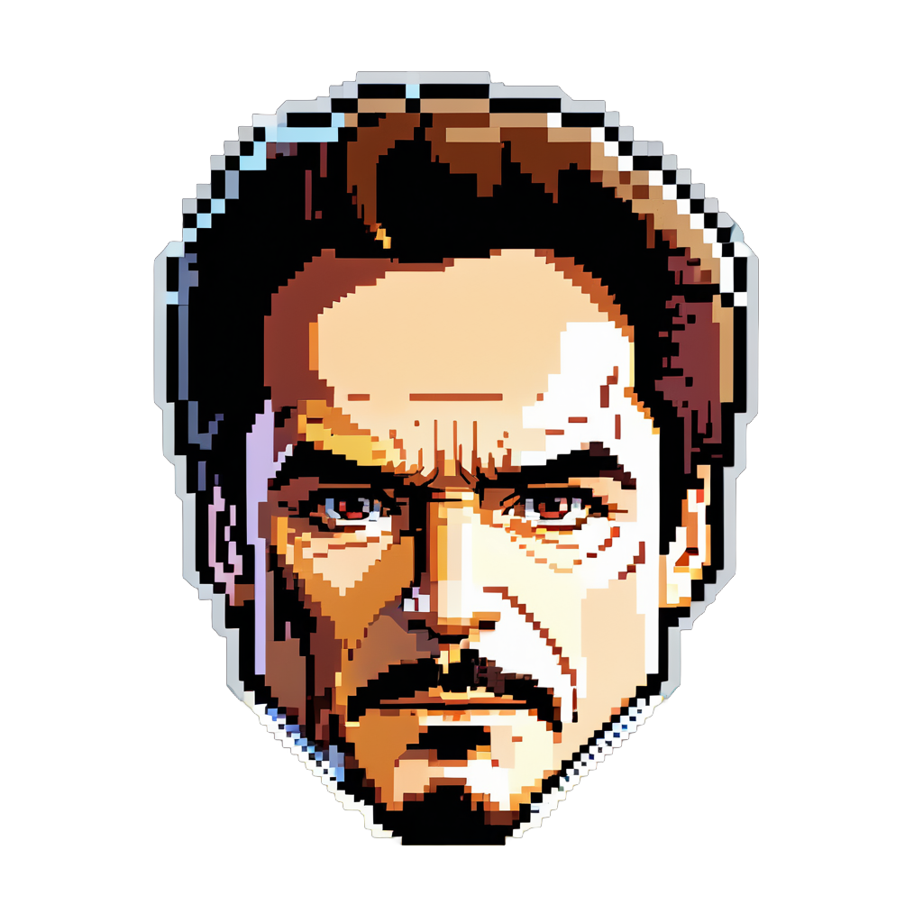 I made an AI sticker of Tony Stark is watching you made of pixel art