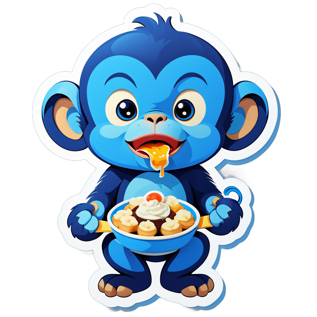 I made an AI sticker of blue monkey with eat food