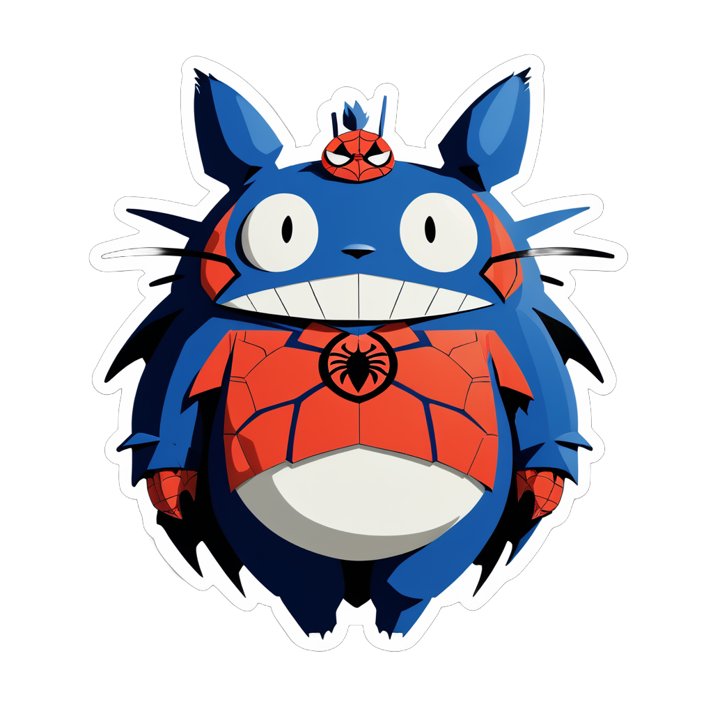 I made an AI sticker of totoro cosplay Spider-Man