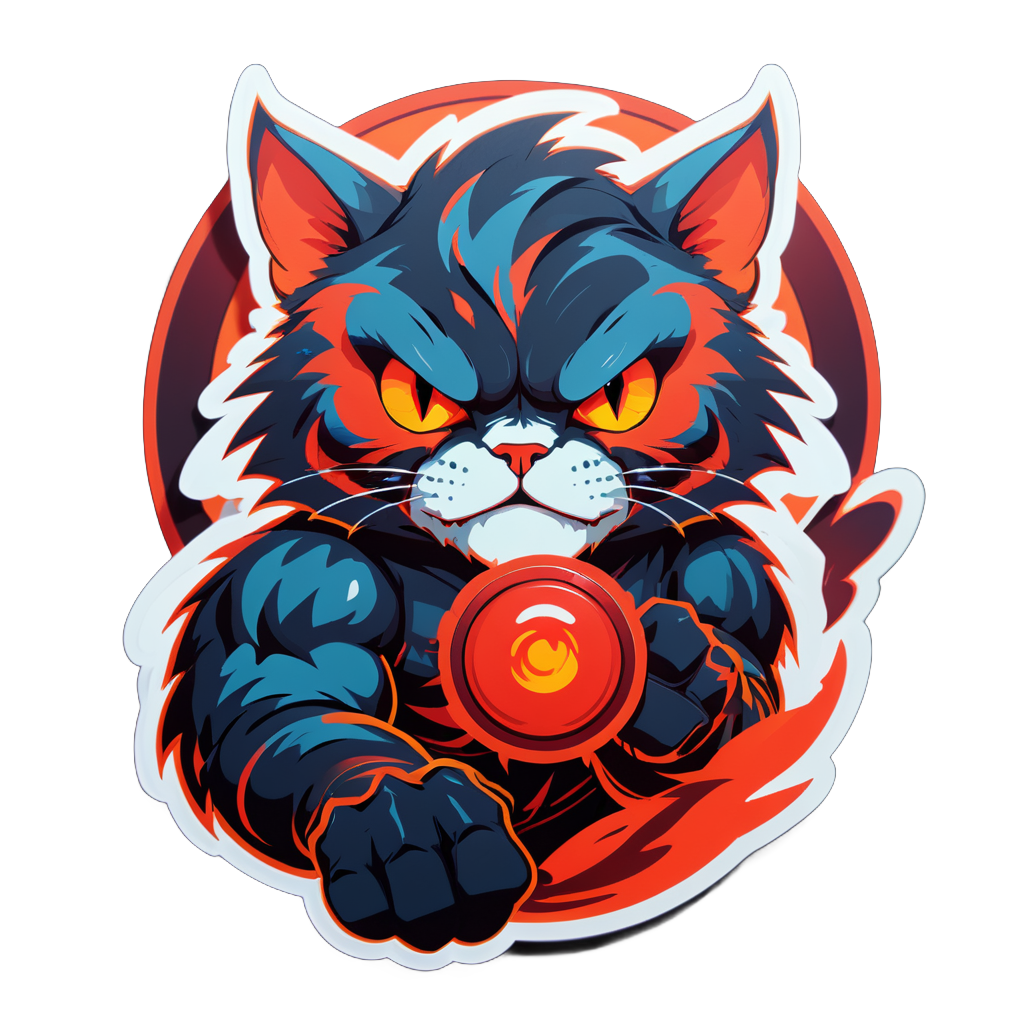 I made an AI sticker of Ember muscle male cat with red eyes