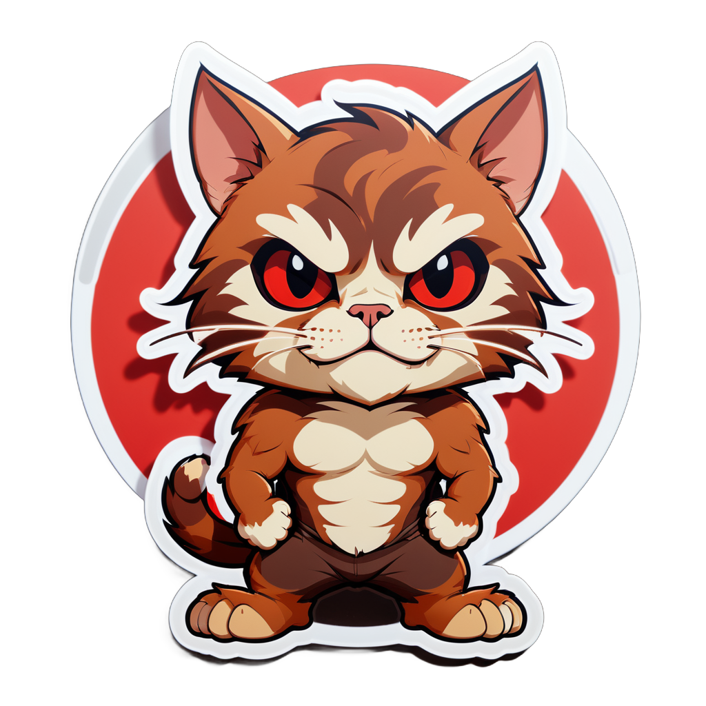 I made an AI sticker of brown muscle male cat with red eyes