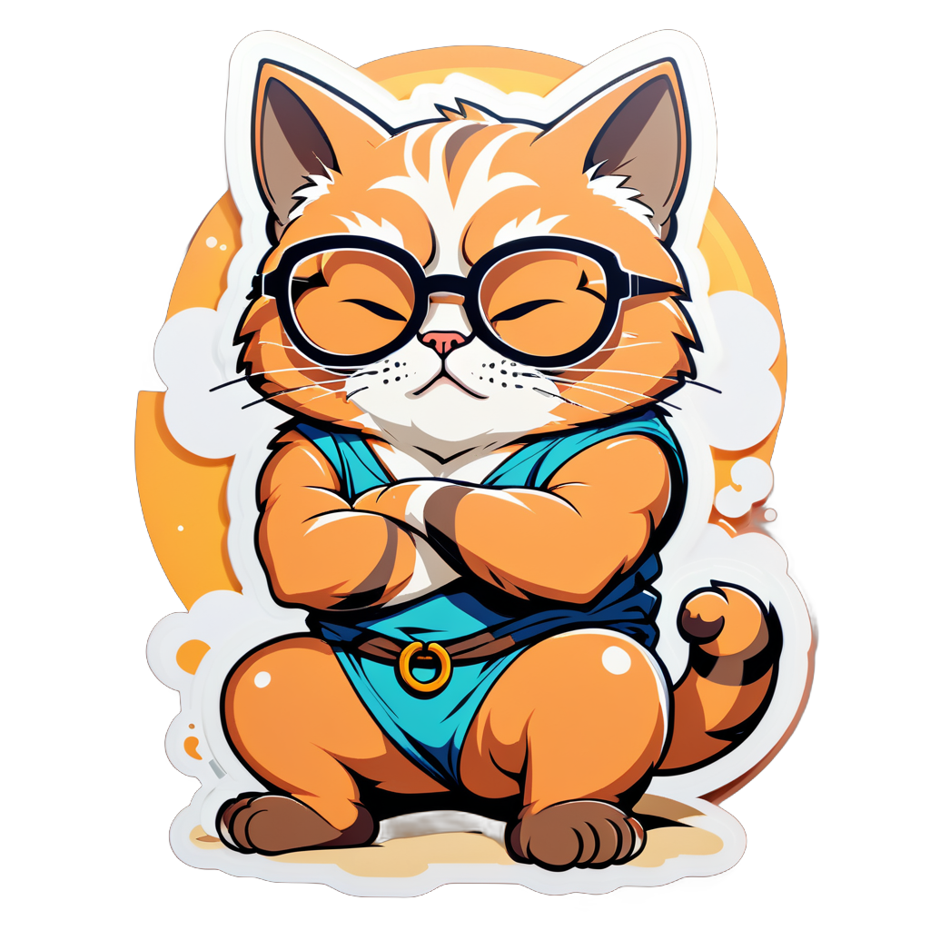 I made an AI sticker of monk muscle cat, wearing glasses, resting on beach
