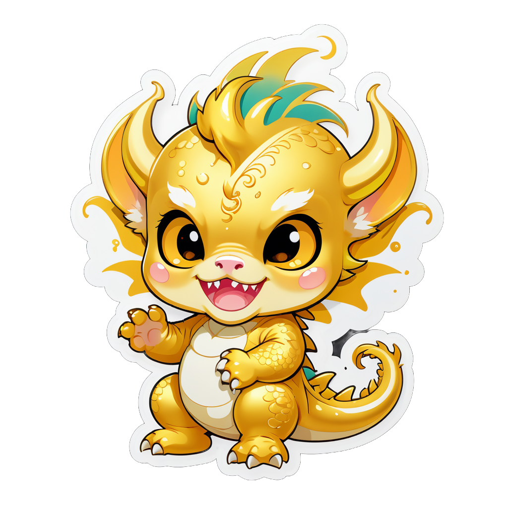 I made an AI sticker of a crying gold chinese baby dragon