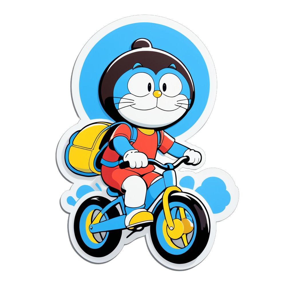 I made an AI sticker of Doraemon rides a bike.