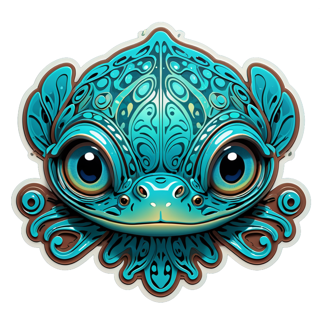 I made an AI sticker of ornamental resembles stylized frog textured ...