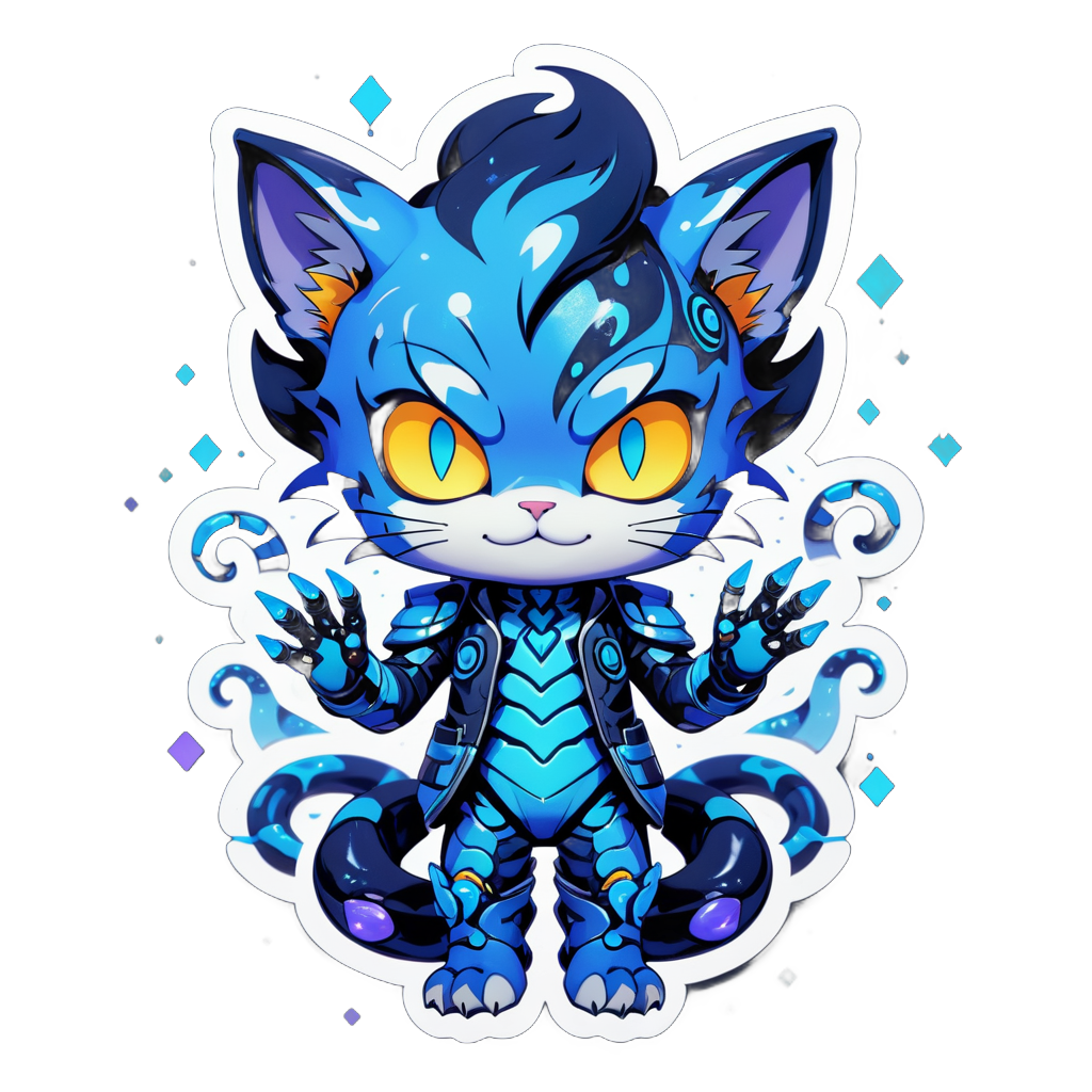 I made an AI sticker of a six-armed cybernetic catboy with blue skin ...