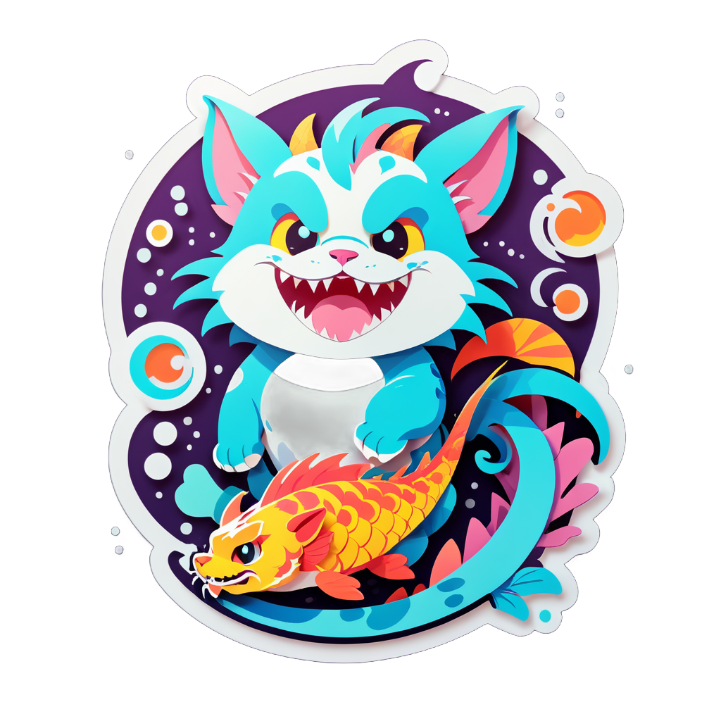 I made an AI sticker of dragon, cat, fish