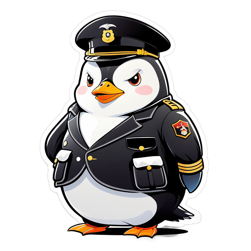 I made an AI sticker of serious cartoon fat penguin wearing a 40s ...