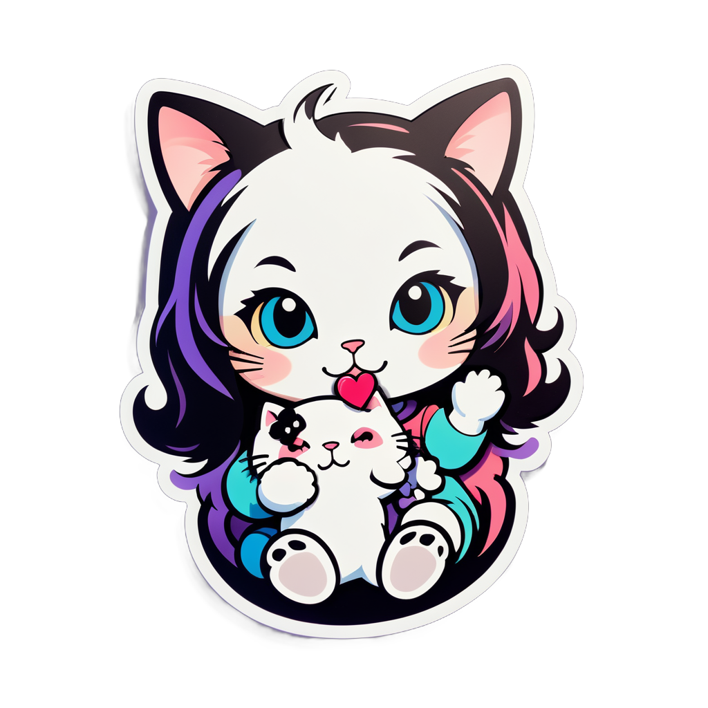 I made an AI sticker of a cat with a girl