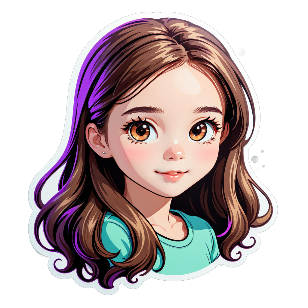 I made an AI sticker of A beautiful and cute girl with long hair with ...