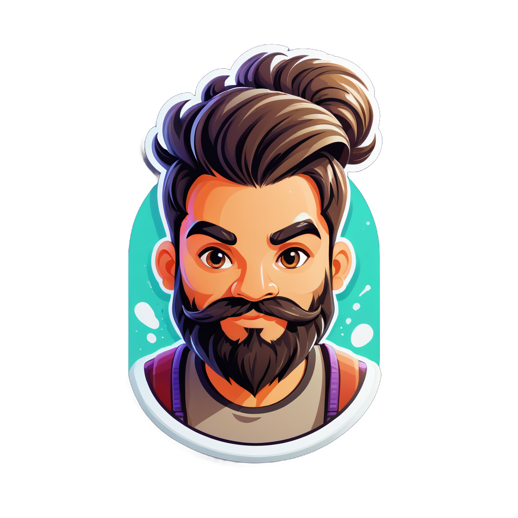 I made an AI sticker of Indian web developer with beard and bun hair
